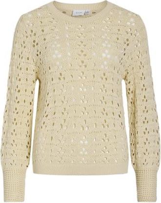 Vila Vila O-Neck Knit Top Vipalua L/S Haut en Tricot à col Rond, Bouleau, S Femmes