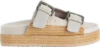Mou Femme, Chaussures, Blanc, Taille: 39 EU Sandale &agrave; deux boucles avec enveloppe en raphia