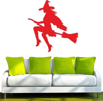 Indigos UG Indigos UG - Wandtattoo Wohnzimmer - Wandaufkleber Engel Fee Hexe auf Besen 80x- 78cm, rot w415 - Aufkleber Kinderzimmer Schlafzimmer K&uuml;che Badezimmer