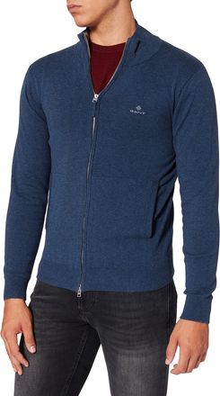 GANT Herren Casual Cotton Zip Cardigan BAUMWOLLSTRICKJACKE MIT REIßVERSCHLUSS, Dark JEANSBLUE Melange, XXL