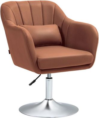 HOMCOM Homcom - Fauteuil lounge design grand confort coussins lombaires hauteur r&eacute;glable pivotant 360&deg; pi&egrave;tement m&eacute;tal chrom&eacute; lin marron