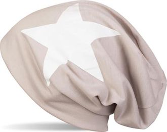 styleBREAKER Chapeau de Bonnet Classique avec imprim&eacute; &eacute;toiles, Beanie, Unisexe 04024038, Couleur:Beige-Blanc