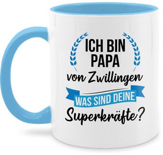 Shirtracer Tasse Tassen 325ml - Geschenk zum Vatertag - Ich bin Papa von Zwillingen - was sind deine Superkr&auml;fte - 325 ml - Hellblau - m&auml;nnertag kaffeepott papat