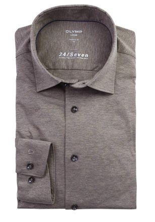 Olymp Luxor modern fit Hemd Langarm Jersey Stretch mittelbraun Größe 42