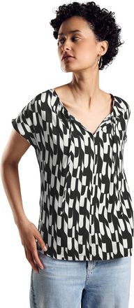 Street One Damen A321801 Materialmix-T-Shirt, Schwarz, 34