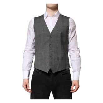 Dolce & Gabbana Graue Karo Wolle Formelle Kleid Weste - - Suits - Herren - Grau - XS