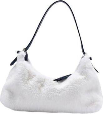 Yardwe Sac à Main Fourrure pour Femme Peluche Blanche Sac Bandoulière Élégant et Décontracté pour Usage Quotidien