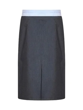 Prada Womens Skirt Midi Wool And Mohair With Poplin Insert Grey Virgin