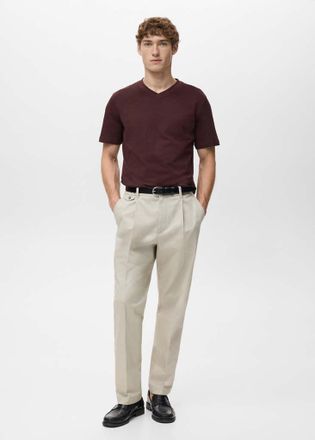 Mango T-shirt 100 % coton col V slim-fit bordeaux - Homme - XXL - MANGO MAN