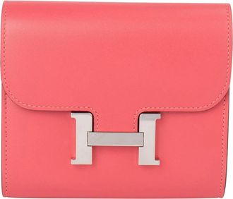 Herm&egrave;s Portemonnaie - Hermes Pink Leather Palladiun H Constance Wallet - Gr. unisize - in Rot - f&uuml;r Damen