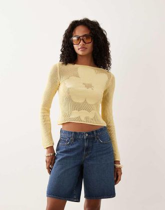 Abercrombie & Fitch Bermuda en jean &agrave; taille basse - Bleu indigo d&eacute;lav&eacute;