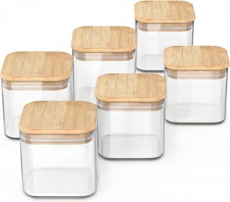 Arendo Vorratsgl&auml;ser mit Deckel - 6er Set - Beh&auml;lter aus Glas - hitzebest&auml;ndig - Vorratsdosen mit Bambusdeckel - luftdicht - f&uuml;r M&uuml;sli Zucker Mehl Kaffee Rei