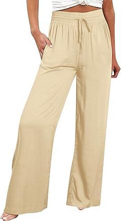 Generic Pantalon Palazzo &agrave; jambe large pour femme - Taille haute - Cordon de serrage - Taille &eacute;lastique - Avec poches - Coupe ample d&eacute;contract&eacute;e - Pour l&eacute;t&eacute;, 