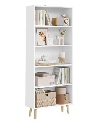 Woltu Bücherregal mit 5 Fächern, Bücherschrank, Standregal Weiß, Aufbewahrungsregal für Wohnzimmer, Schlafzimmer, Küche, Aktenregal für Büro, 60 x 144 x 24 