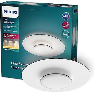 Philips LED SceneSwitch Garnet Deckenleuchte (40 W), LED Leuchte mit drei Dimmstufen und warmwei&szlig;em Licht, LED Beleuchtung mit EyeComfort, schwarz