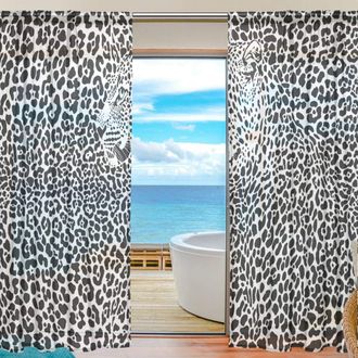 Mnsruu Yibaihe Mnsruu Vorhang mit Leopardenmuster, durchsichtig, 213cm lang, Voile-Vorhang, Vorh&auml;nge f&uuml;r Wohnzimmer, Schlafzimmer, 2 Paneele