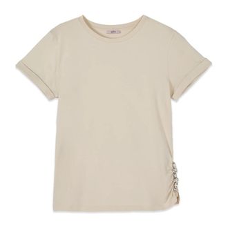 Oltre T-Shirt mit Schmuckstein-Detail - - Tops - Damen - Wei&szlig; - XS