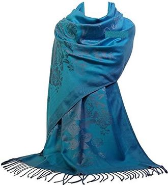 GFM &Eacute;charpe style pashmina en motif floral - bleu turquoise - (S9-2058-txnl)