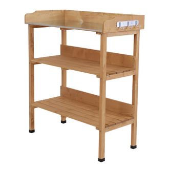 OUTSUNNY Pflanztisch G&auml;rtnertisch Blumentisch mit Metall Arbeitsfl&auml;che Garten Holz Natur 76 x 37 x 89 cm