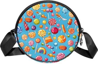 Generic Sac &agrave; bandouli&egrave;re rond pour femme, petit sac &agrave; bandouli&egrave;re Candy avec fermeture &eacute;clair, bretelles r&eacute;glables, sac &agrave; main rond d&eacute;contract&eacute; pour femmes e