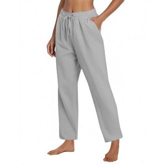 Generic Pantalon large en lin de couleur pure pour femme, pantalon d&eacute;contract&eacute; avec cordon de serrage ample, pantalon de yoga confortable &agrave; porter pour femme,