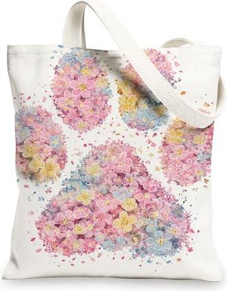 Generic Sacs fourre-tout en toile florale, sacs à provisions respectueux de lenvironnement, sacs à provisions élégants et réutilisables en toile, Blanc, 13x15