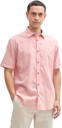 Tom Tailor Herren Regular Fit Kurzarmhemd mit Leinenanteil, Pink, L