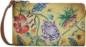 Anuschka Portefeuille Trois Volets en Cuir v&eacute;ritable Peint &agrave; la Main pour Femme avec Protection RFID - Carribean Garden