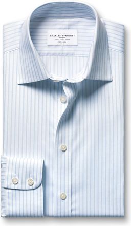 CHARLES TYRWHITT B&uuml;gelfreies Twill-Hemd mit Streifen - Hellblau Knopfmanschette