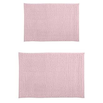 MSV Lot de 2 Tapis de Bain Microfibre Chenille 40x60cm & 60x90cm Rose Pastel