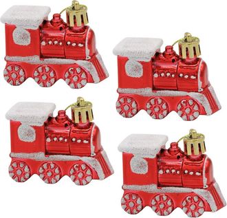 NUOBESTY 4 Stück Kleiner Weihnachtszug Hängedekoration aus Kunststoff Rote Miniatur Weihnachtsornamente Weihnachtsbaumschmuck für Festtagsdeko und Winterfeiern