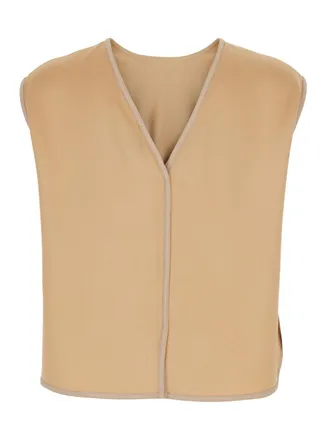 Forte_Forte Womens Sleeveless Top Beige Viscose Acetate Tops