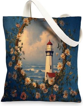 Generic Sacs fourre-tout en toile florale vintage, sacs à provisions réutilisables, légers et lavables avec bandoulière Ca, bleu, 13x15 Inch