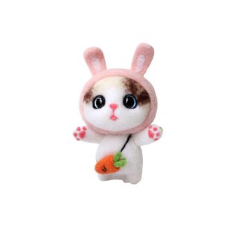 TOPBATHY DIY Nadelfilz Bastelset f&uuml;r Erwachsene Cartoon Pl&uuml;sch Katze und Hase Bunte Wollfilz Materialien Inklusive Anleitung f&uuml;r Anf&auml;nger und Eltern Junge M&auml;dc