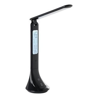 Eglo LED Lampe de table Coluccia, lampe de chevet avec r&eacute;veil et thermom&egrave;tre, intensit&eacute; lumineuse variable par touches, lampe de bureau en plastique noir, 