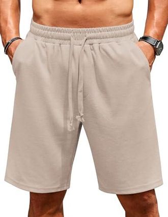 Coofandy Short Homme Ete Short en Jogging Running Shorts Baggy Casual Bermuda Shorts Taille Elastique Marron Clair L