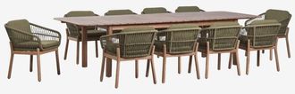 Sklum Set aus rechteckigem Tisch 250-310x105 cm ausziehbar Duala und 10 Gartenst&uuml;hle aus Akazienholz und geflochtener Schnur Karvia Akazie Braun