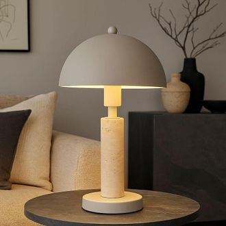 Globo Lighting Lampe de table Lampe dappoint textile sable Lampe de table lampe de salon pierre de travertin, m&eacute;tal, 1x LED 4,9W 470Lm blanc chaud, DxH 20x34 cm