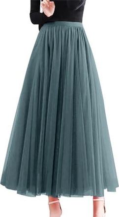 Generic Short court pour femme - Noir - Taille haute - Ligne A - Multicouche - Maille - Longueur cheville, bleu, L