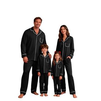 Generic Pyjama familial de Noël assorti à manches longues en satin de soie avec col à revers boutonné, vêtements de nuit doux et confortables, vêtements de nu