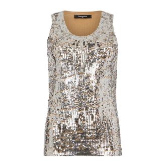 Dsquared2 &Auml;rmelloses Pailletten-Top mit Rundhalsausschnitt - - Tops - Damen - Beige - XS