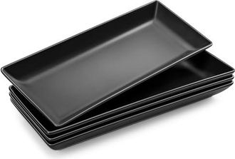Malacasa 4 Pi&egrave;ces Assiette Plate Plat Hors-DOeuvre Dessert Rectangulaire en Porcelaine Service de Table, 14 x 6 inch/36 x 15.3cm, Noir