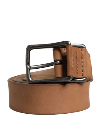 Dolce & Gabbana Men Brown Leather Classic Metal Buckle Belt Calf