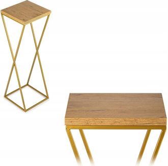 HowHomely Pflanzenst&auml;nder Metall 70 cm Hoch - Stabiler und Fester Blumenhocker mit Eiche Optik MDF-Platte auf Gold St&auml;nder - Blumenst&auml;nder zur Dekoration Innenr