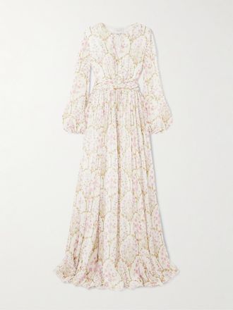 Giambattista Valli Robe Aus Seiden-georgette Mit Blumenprint Und Bindeg&uuml;rtel - Elfenbein