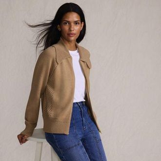 Lands End Baumwoll-Zippercardigan mit gro&szlig;em Kragen DRIFTER, Damen, Gr&ouml;&szlig;e:48-50 regular, Braun, Baumwolle, by Lands End