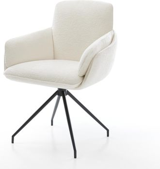 DELIFE Esszimmerstuhl Luan-Flex mit Armlehnen Boucl&eacute; Soft Beige Kreuzgestell konisch Schwarz, Esszimmerst&uuml;hle