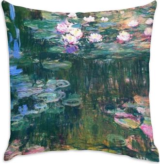 Fabulous Kissen aus Samt, Weiß, Motiv: Monet Les Nympheas Peinture France - 40 x 40 cm - samtige Haptik - Bezug und Kissen inklusive