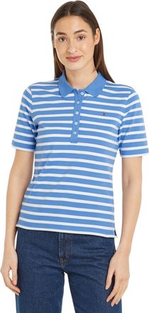 Tommy Hilfiger Damen Poloshirt Kurzarm 1985 Pique Stripe Polo Regular Fit, Mehrfarbig (Breton Ecru/Blue Spell), XXS
