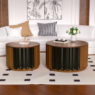 Generic Runde Beistelltische im 2er-Set, Moderne runde Beistelltische f&uuml;rs Wohnzimmer, platzsparende Beistelltisches aus Holz in Trommelform, Keine Montage er